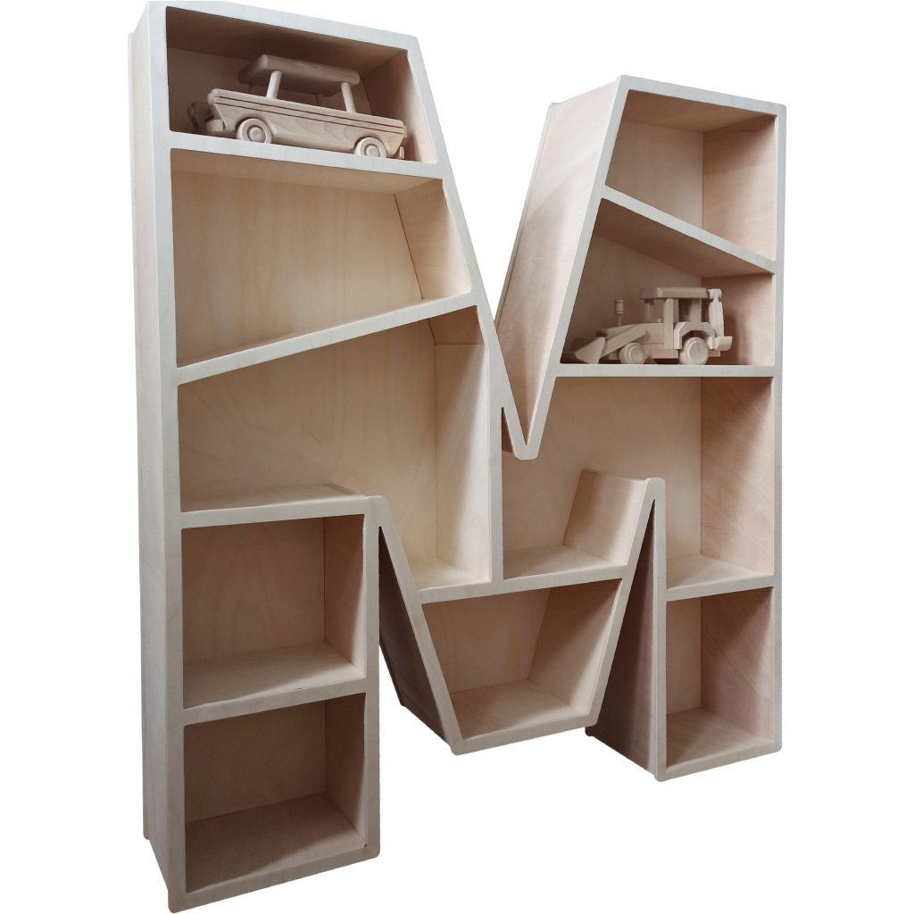 Bookcase in the shape of a letter – Mine Wood – Wooden furniture for ...